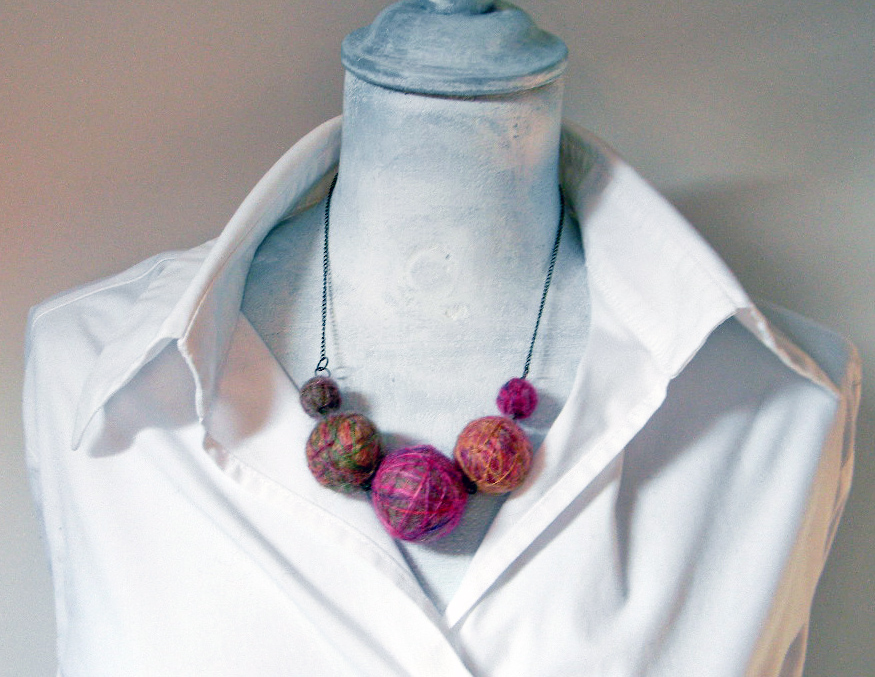 Unique Wool Beads Necklace - Mixed Colors on Luulla